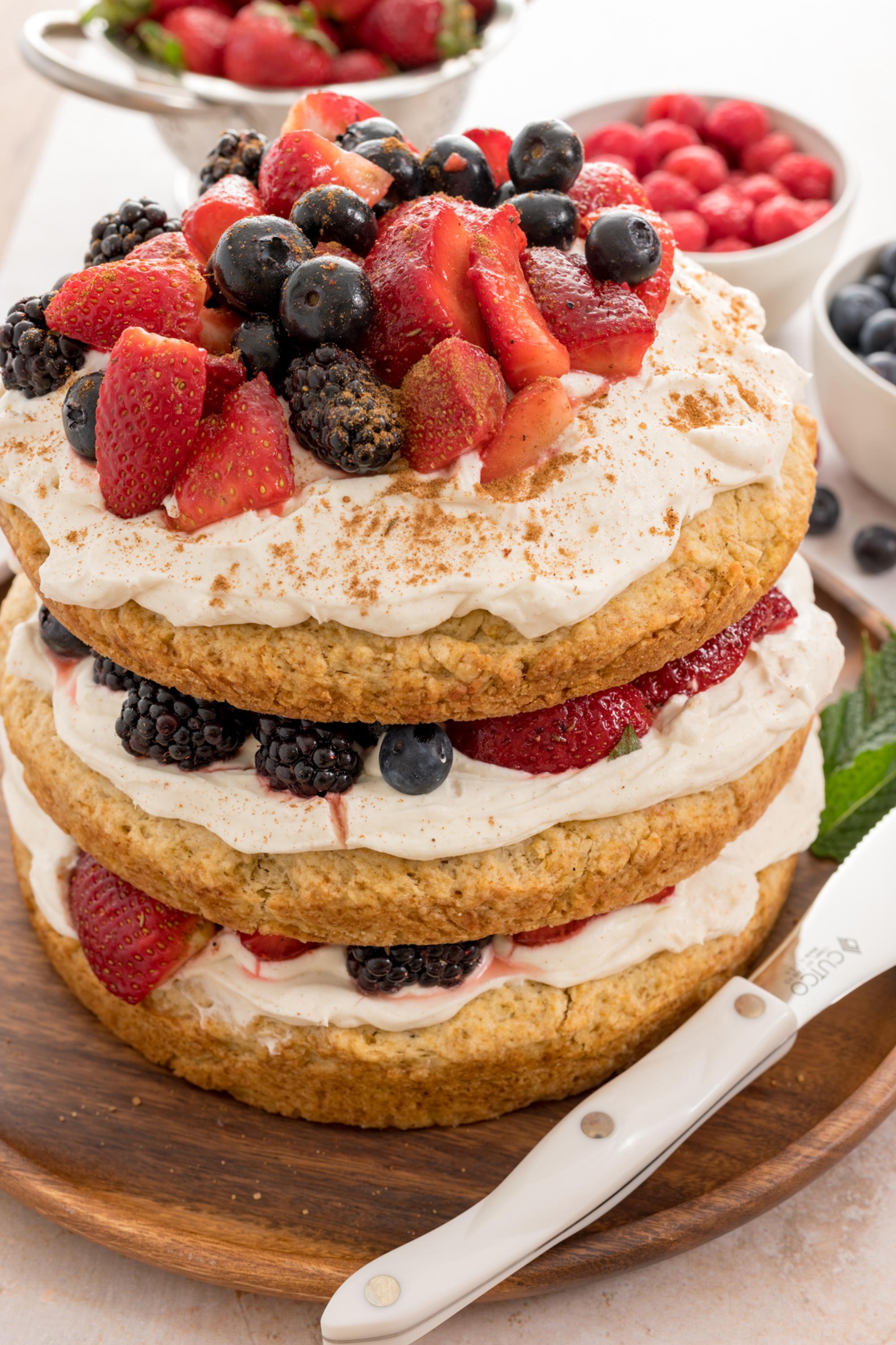 Triple Berry Shortcake with Triple Berry Sauce and Chai Whipped Cream