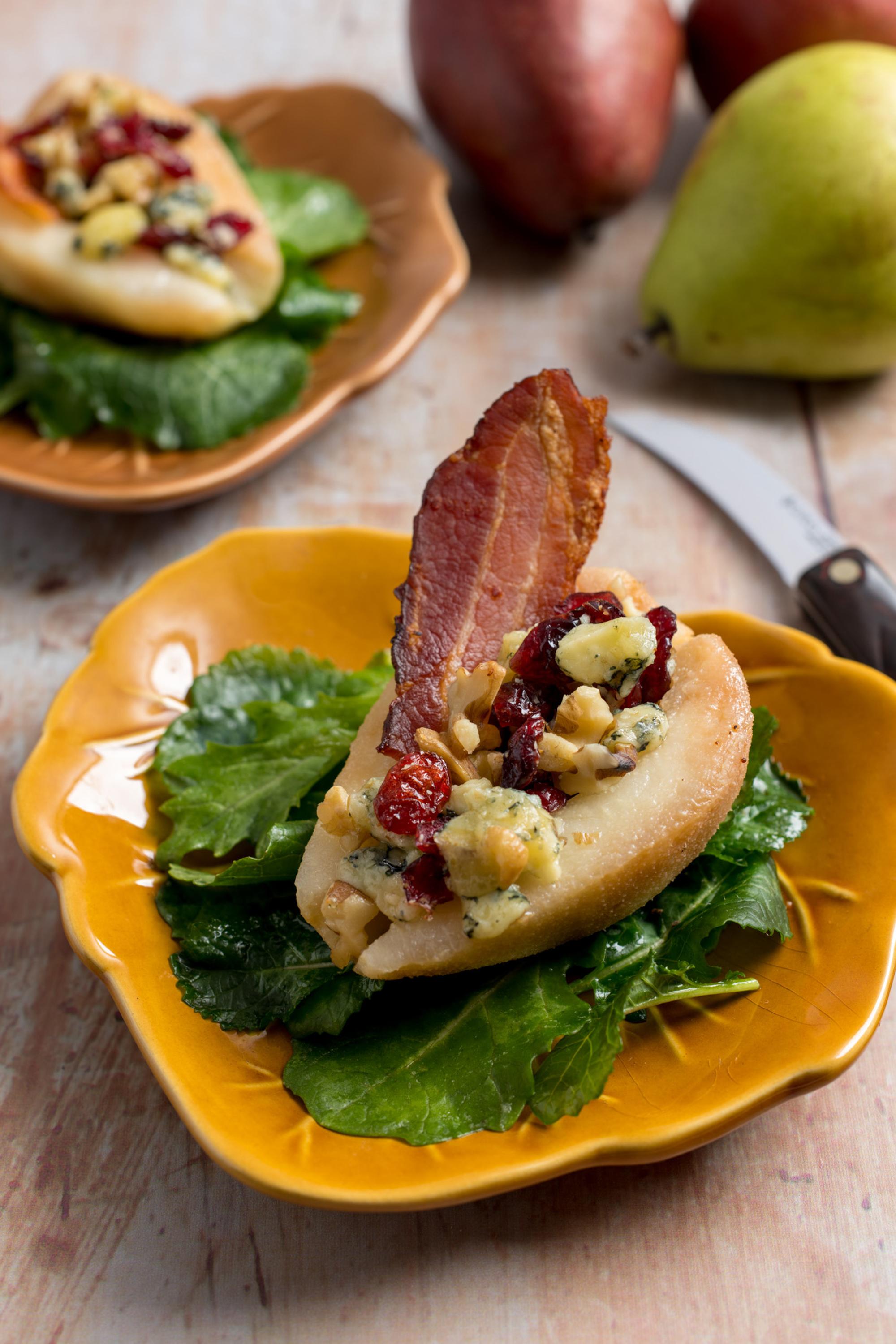 Roasted Stilton Pear Salad With Bacon Vinaigrette