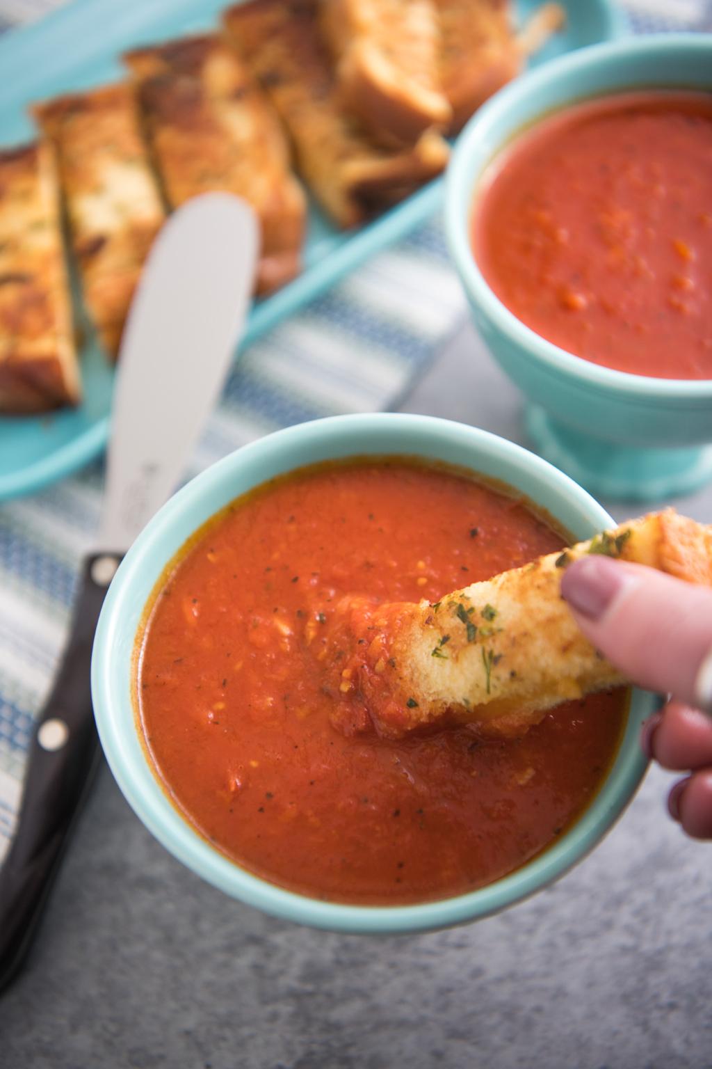 Homemade Tomato Soup with Grilled Cheese Sticks