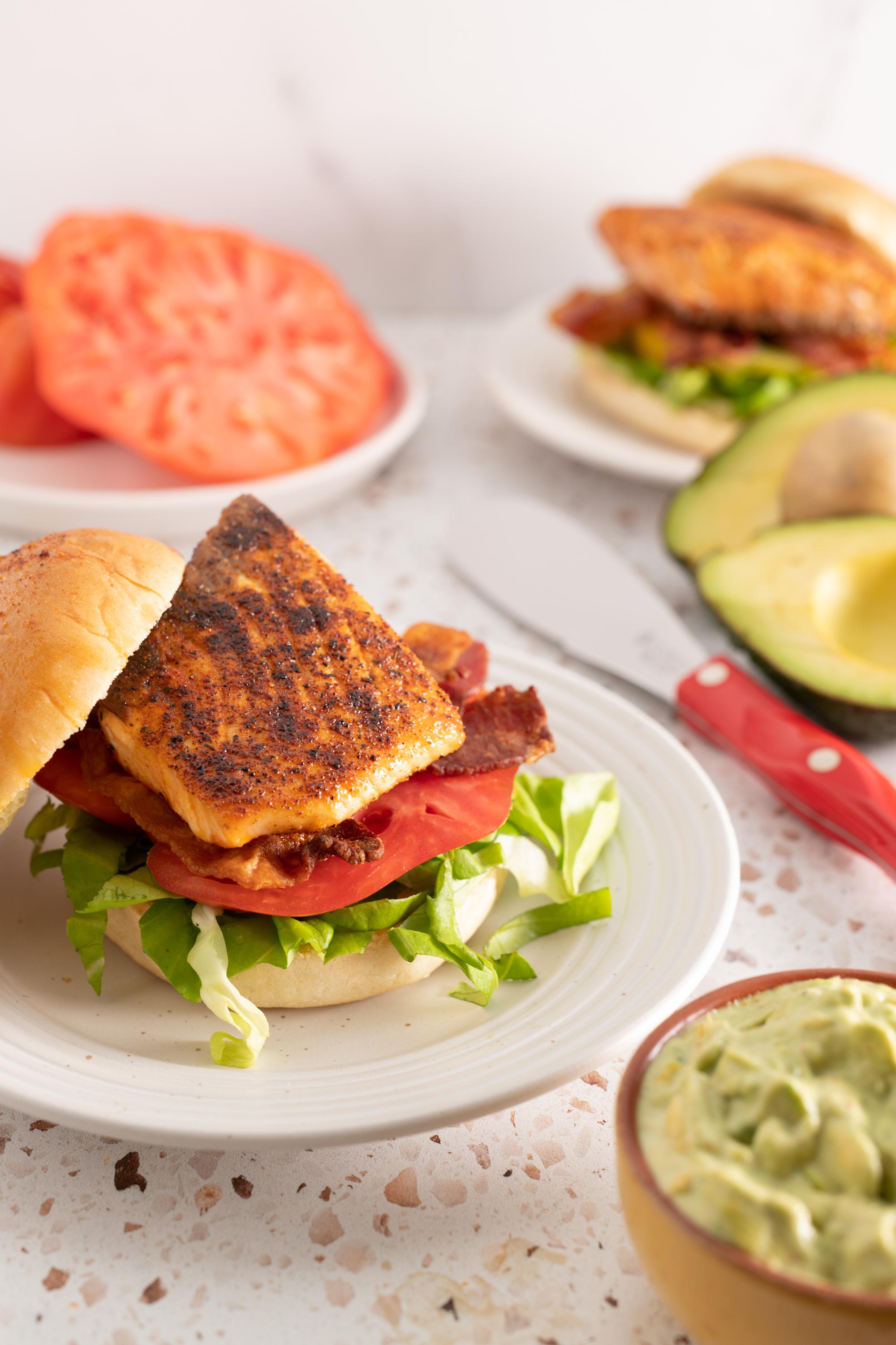 Seared Salmon BLT With Avocado Spread