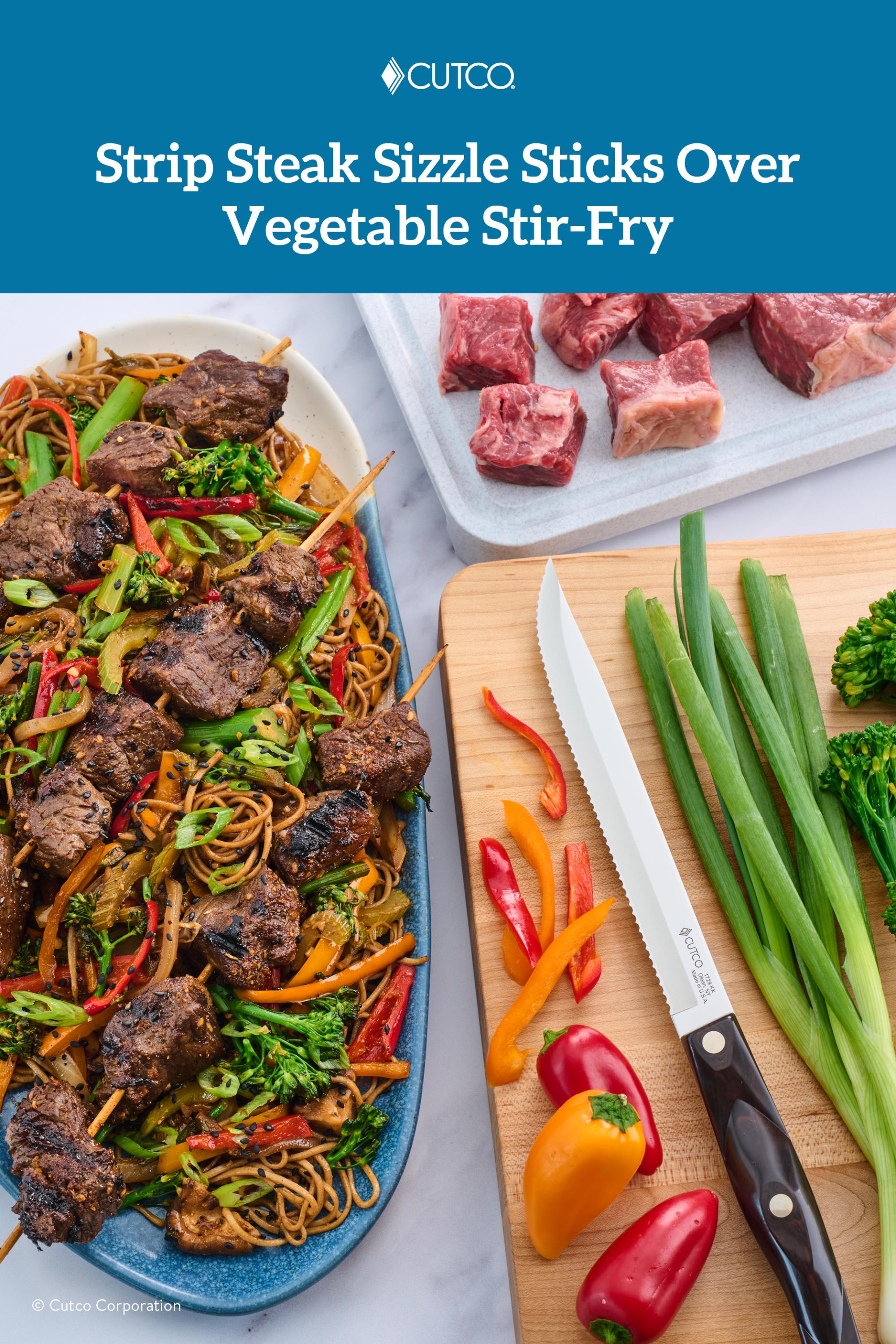 Strip Steak Sizzle Sticks Over Vegetable Stir-Fry