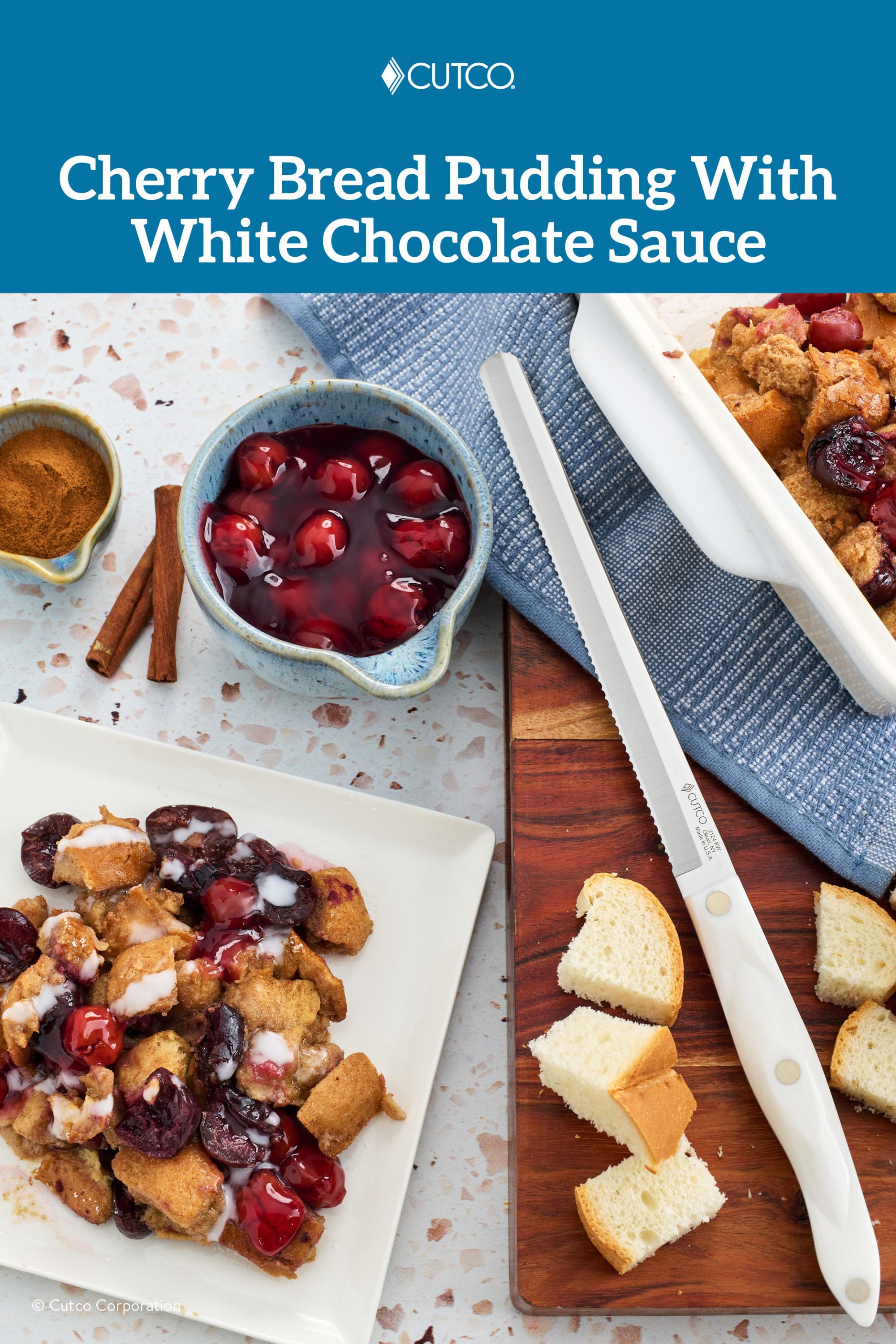 Cherry Bread Pudding With White Chocolate Sauce